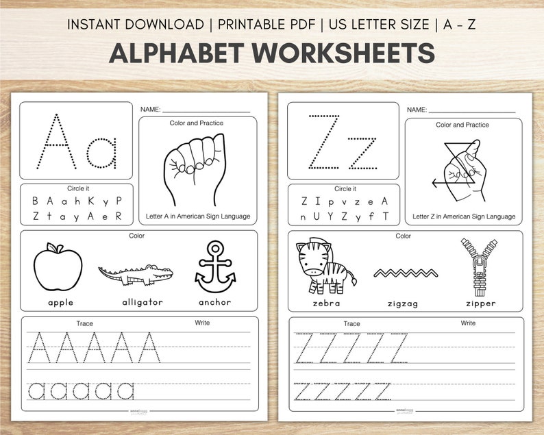 ABC Worksheets, Alphabet Printable, A-Z, Letters, US Letter Size ...