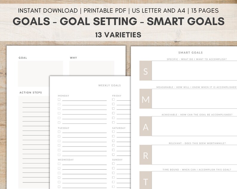 Goal Sheets, Goal Setting, SMART Goals, Live Goals, Daily, Weekly ...