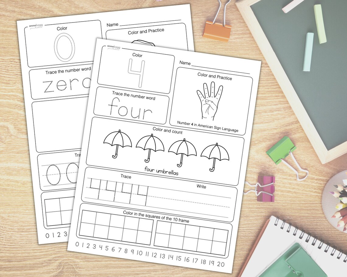 Number Worksheets, 0-20 Printables, ASL Numbers, Counting, 10 Frames ...
