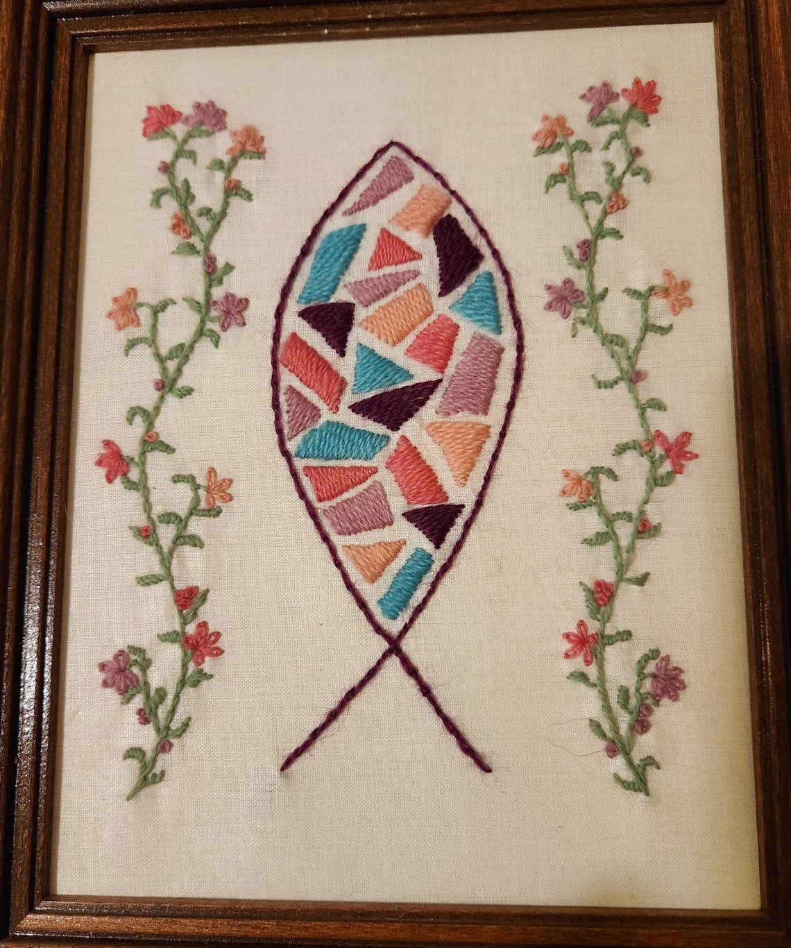 Framed Crewel Christian Fish Symbol Art - Etsy