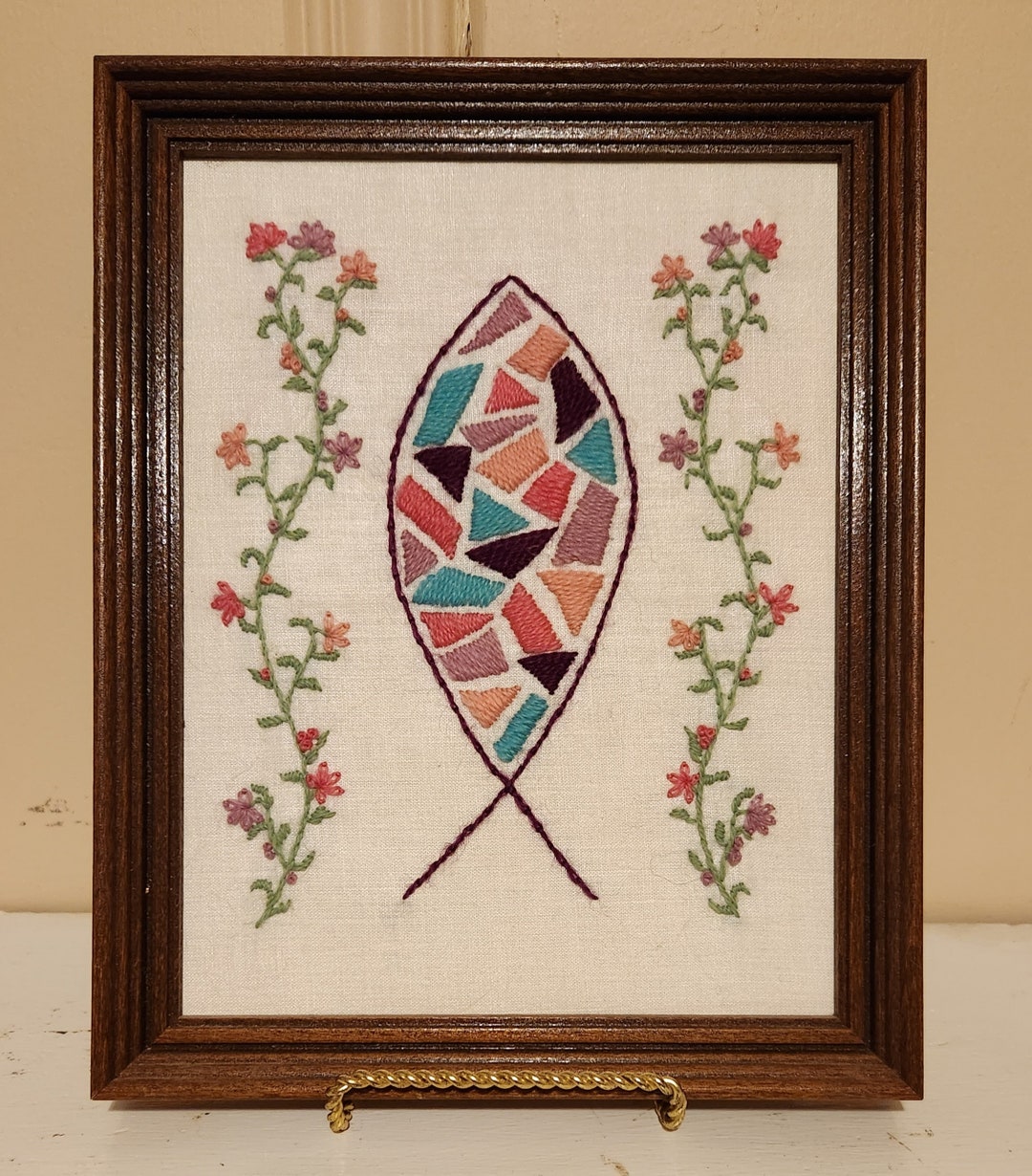 Framed Crewel Christian Fish Symbol Art - Etsy
