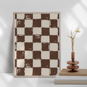 Checkered Poster, Rustic Brown Print, Aesthetic Decor Wall Art, Trendy ...