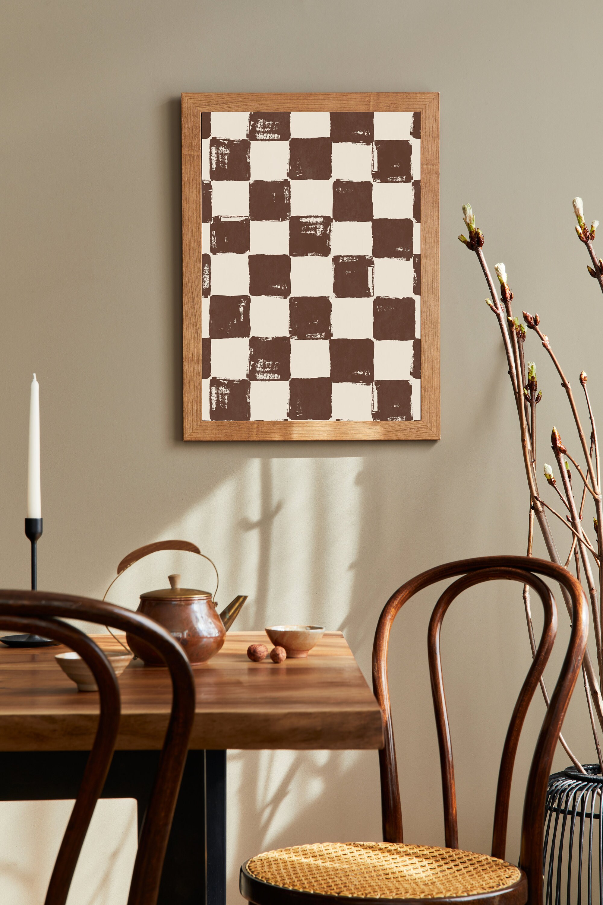 Checkered Poster, Rustic Brown Print, Aesthetic Decor Wall Art, Trendy ...