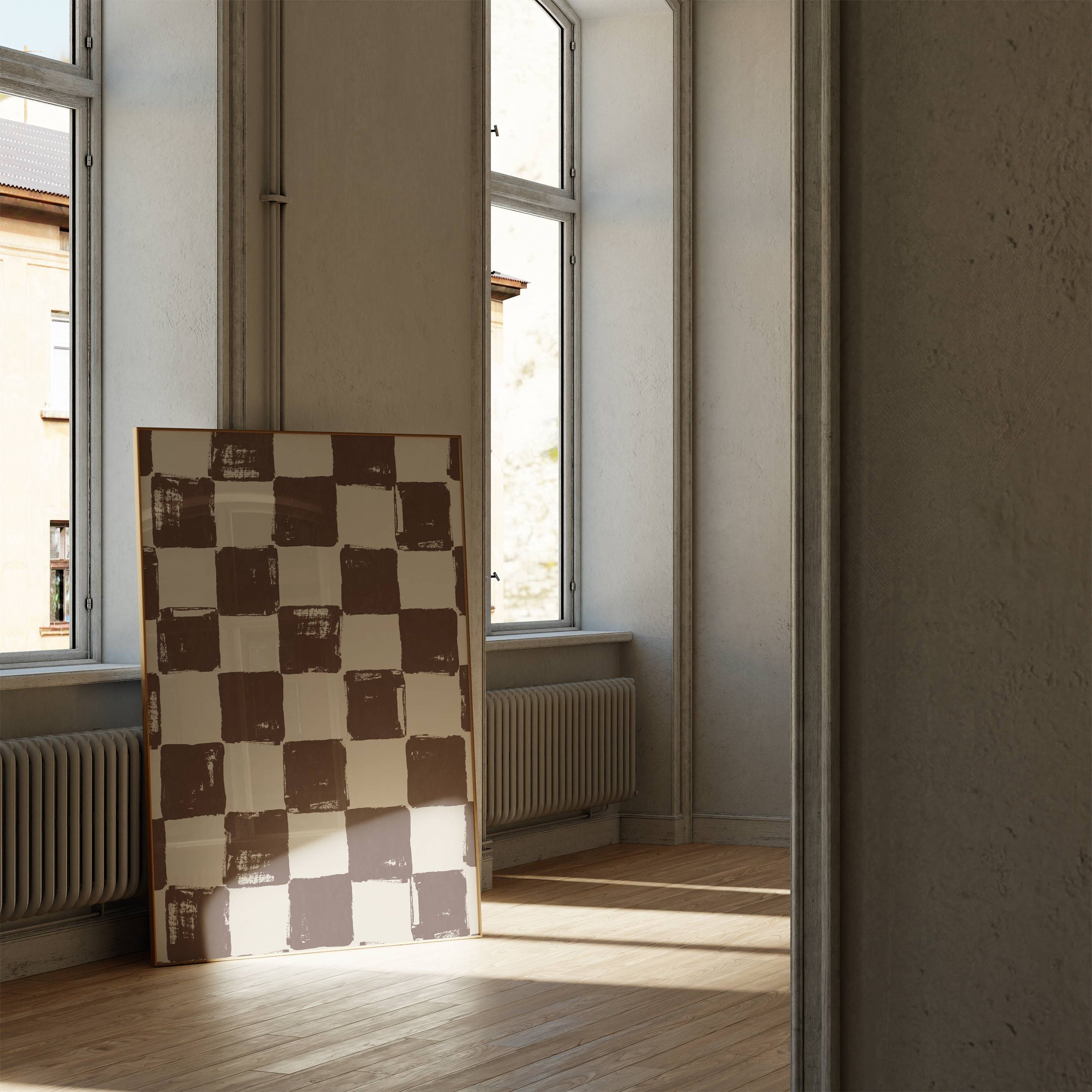Checkered Poster, Rustic Brown Print, Aesthetic Decor Wall Art, Trendy ...