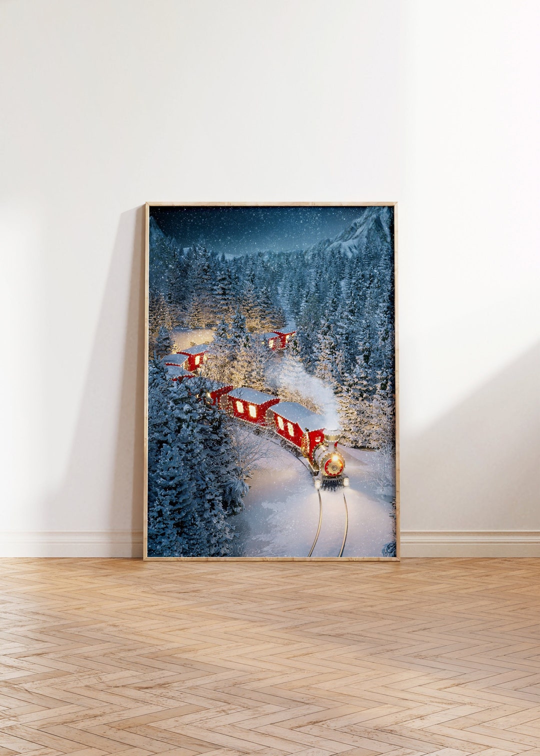 Winter Night Christmas Train Poster Christmas Red Train - Etsy