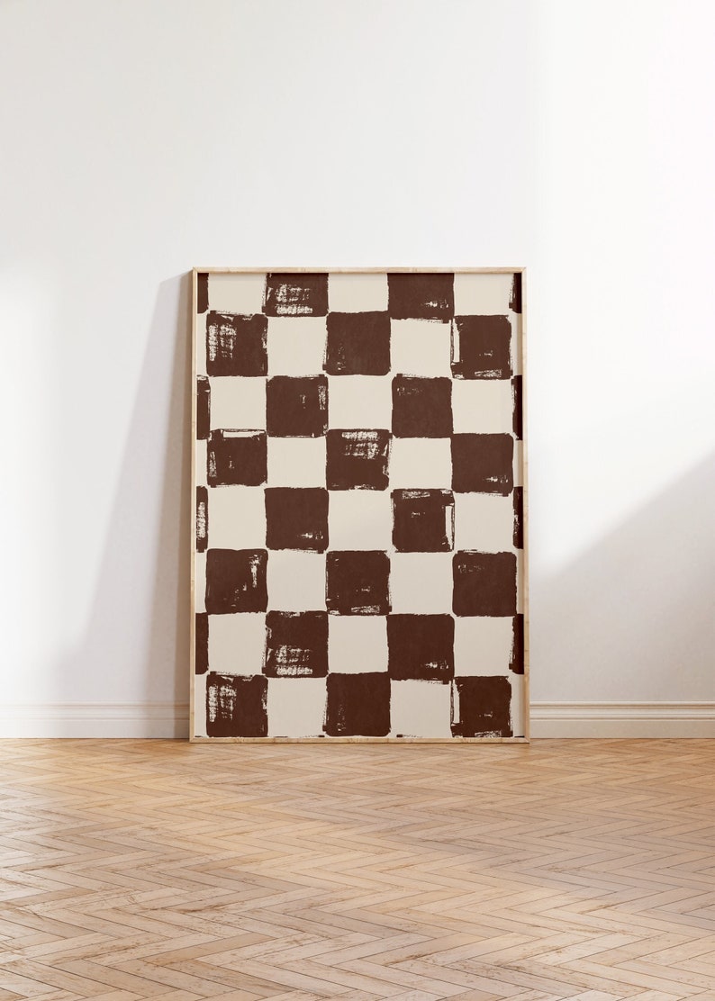 Checkered Poster, Rustic Brown Print, Aesthetic Decor Wall Art, Trendy ...