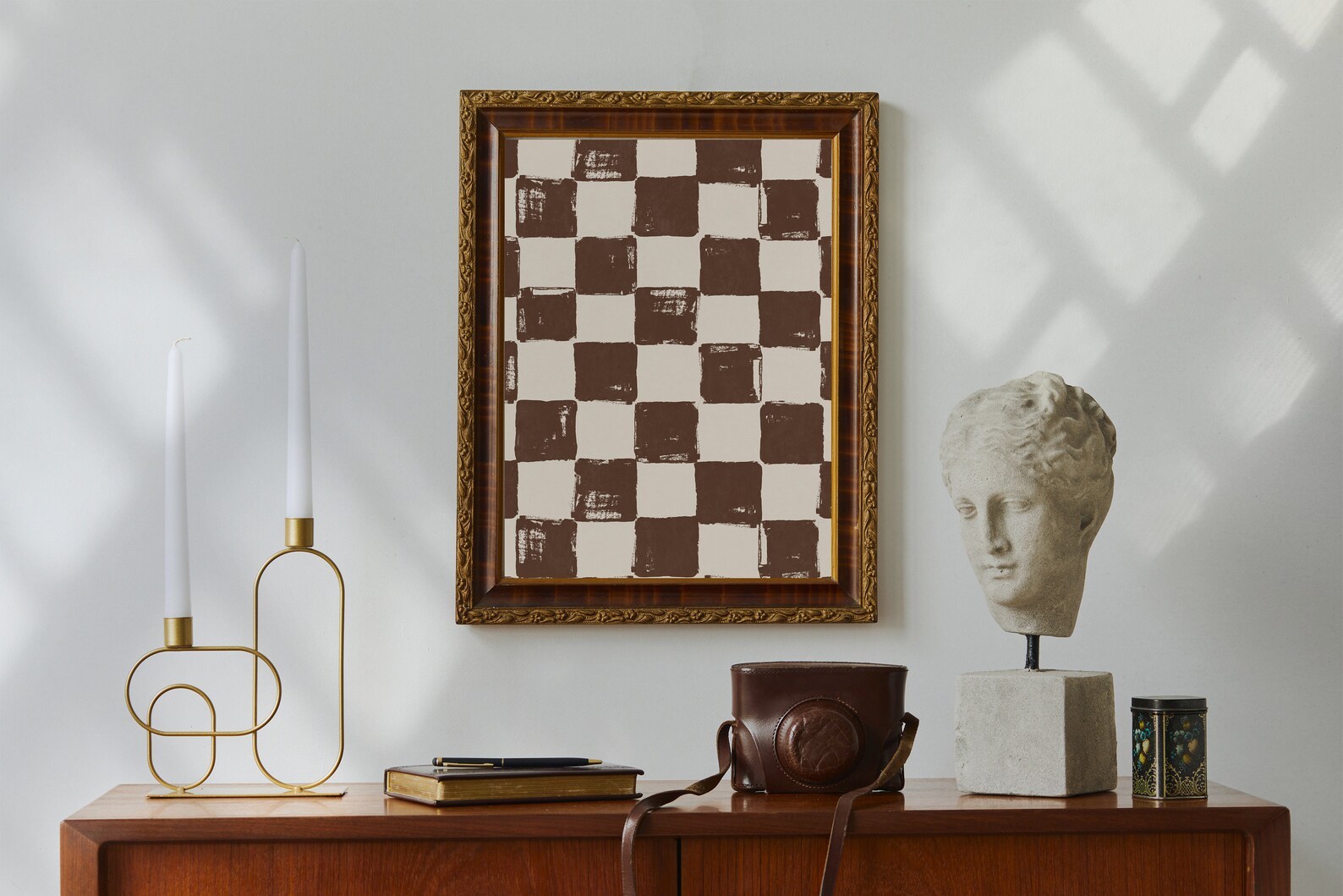 Checkered Poster, Rustic Brown Print, Aesthetic Decor Wall Art, Trendy ...