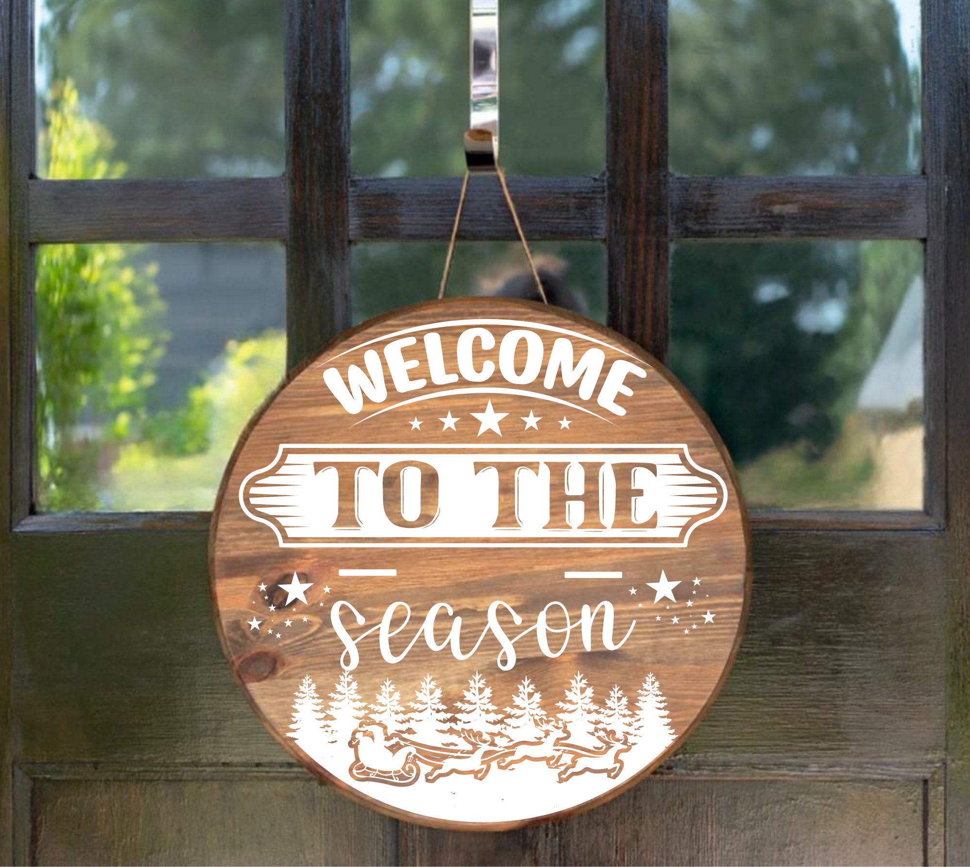 Rustic Round Door Hanger Sign SVG Bundle, Christmas Door Hanger SVG ...