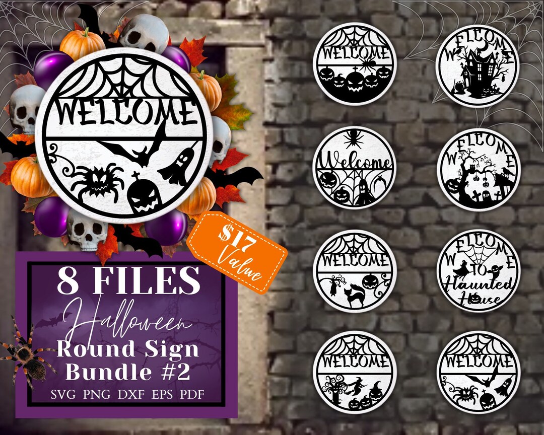 Round Halloween Svg Bundle, Halloween Round Sign Svg, Round Halloween ...