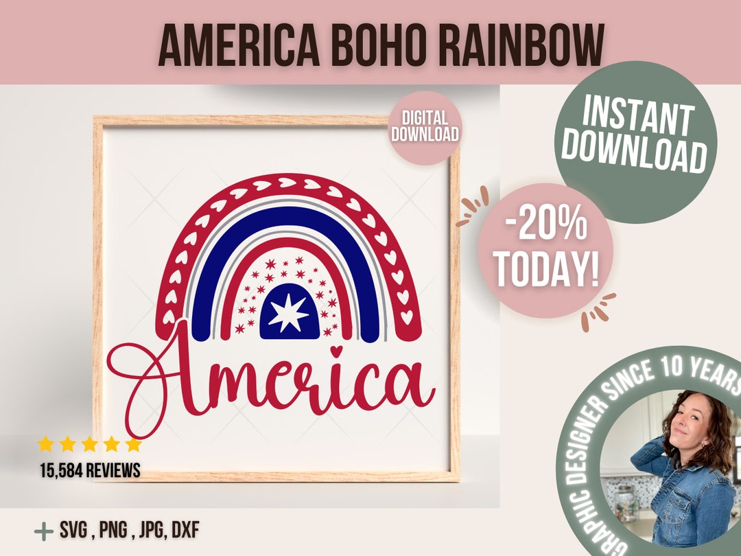 America Boho Rainbow, SVG, PNG, USA Rainbow, Patriotic Rainbow, Forth ...