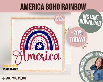 America Boho Rainbow, SVG, PNG, USA Rainbow, Patriotic Rainbow, Forth ...