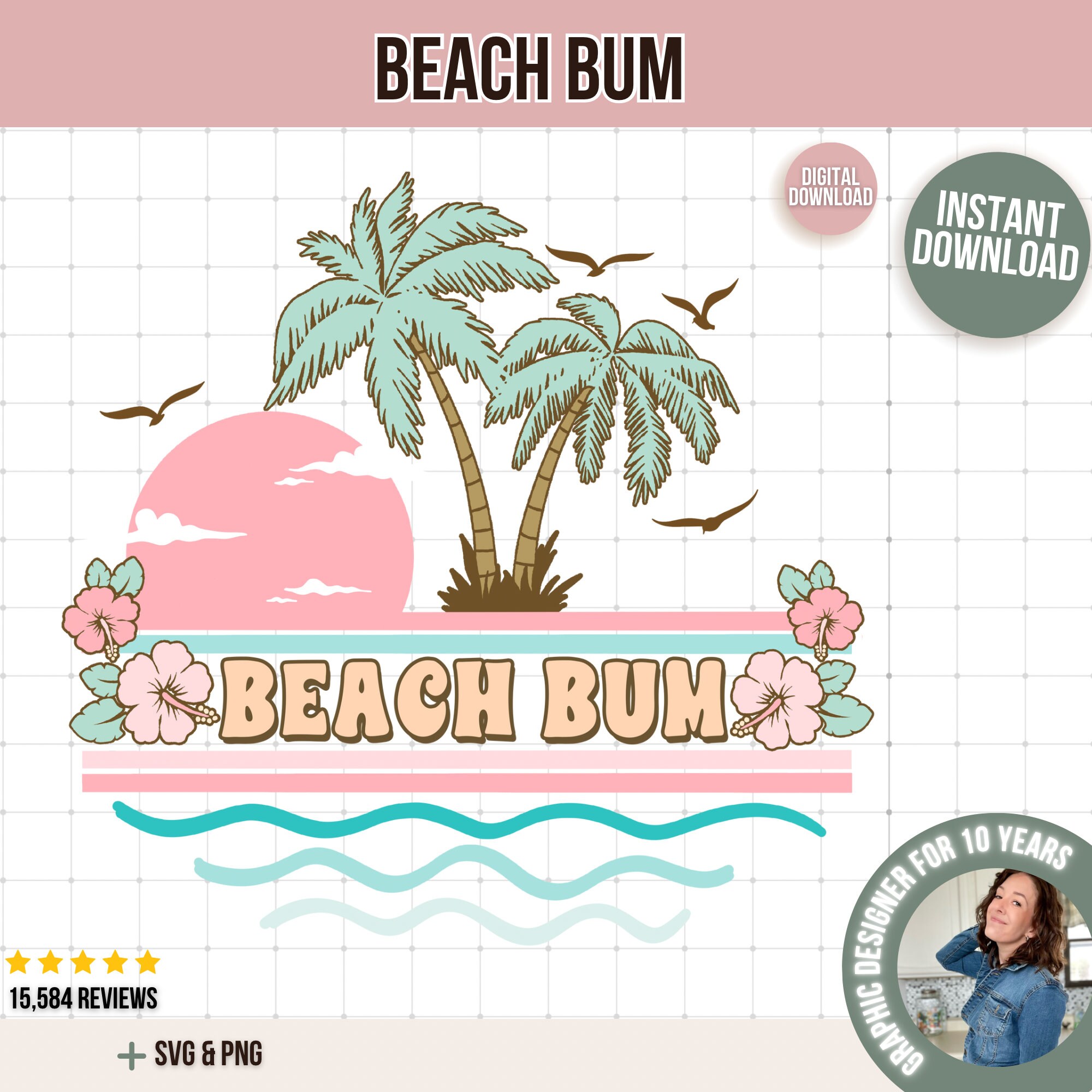Vintage Beach Summer PNG Bundle - Retro Surf & Palm Tree Cut Files for ...