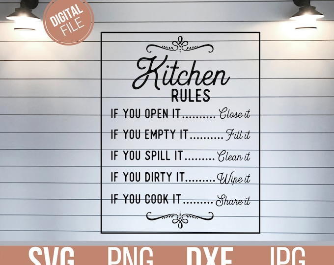 Kitchen Rules Sign SVG, Kitchen Sign SVG, Vintage Funny Kitchen Rules ...