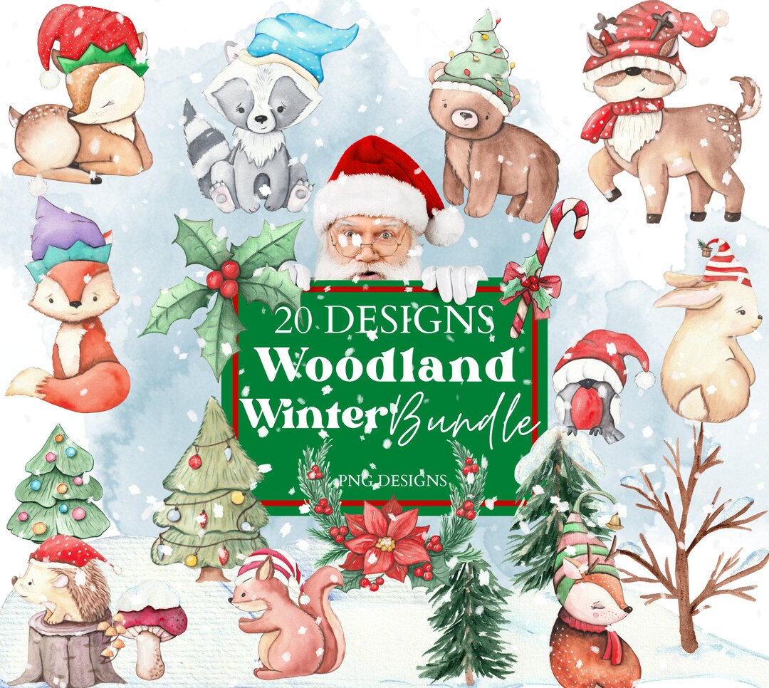 Woodland Christmas Clip Art Png, Little Animals Watercolor Clip Art ...