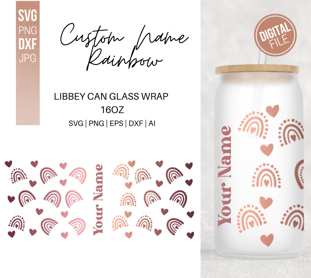 Custom Name Rainbow Libbey 16oz Wrap, Libbey Glass Svg, Boho Libbey ...