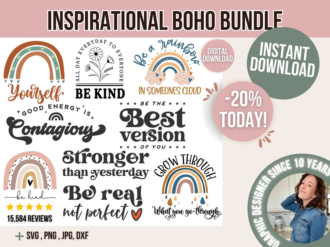 Inspirational Boho Quote Bundle Svg | Motivational Quotes Svg |retro ...