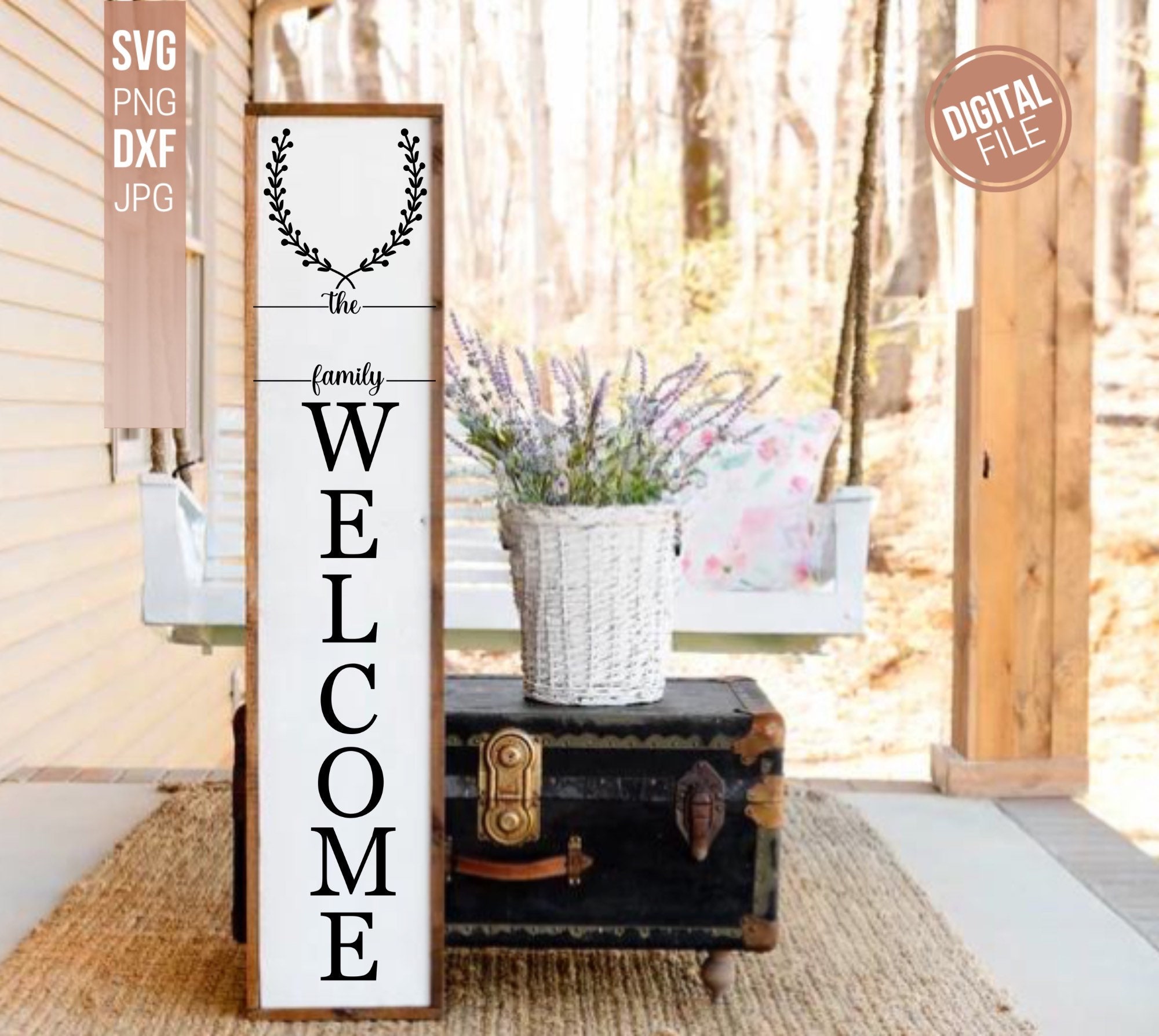 Vertical Welcome Sign With Monogram and Last Name Leaning - Etsy