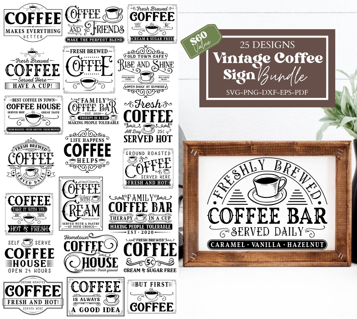 Vintage Coffee SVG Bundle Coffee Signs PNG Kitchen Signs - Etsy Canada