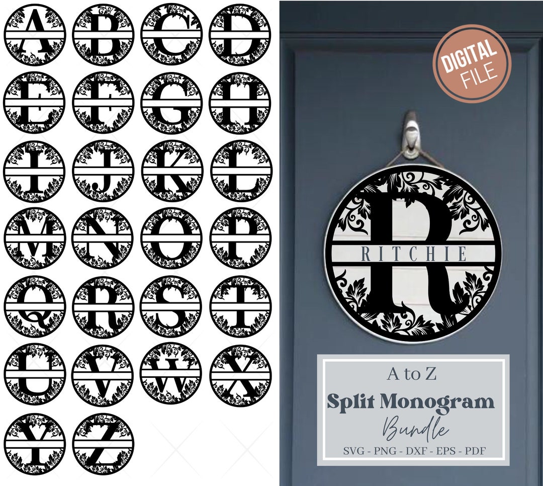 Split Monogram SVG/DXF/PNG, Split Monogram Frame Alphabet, Family ...