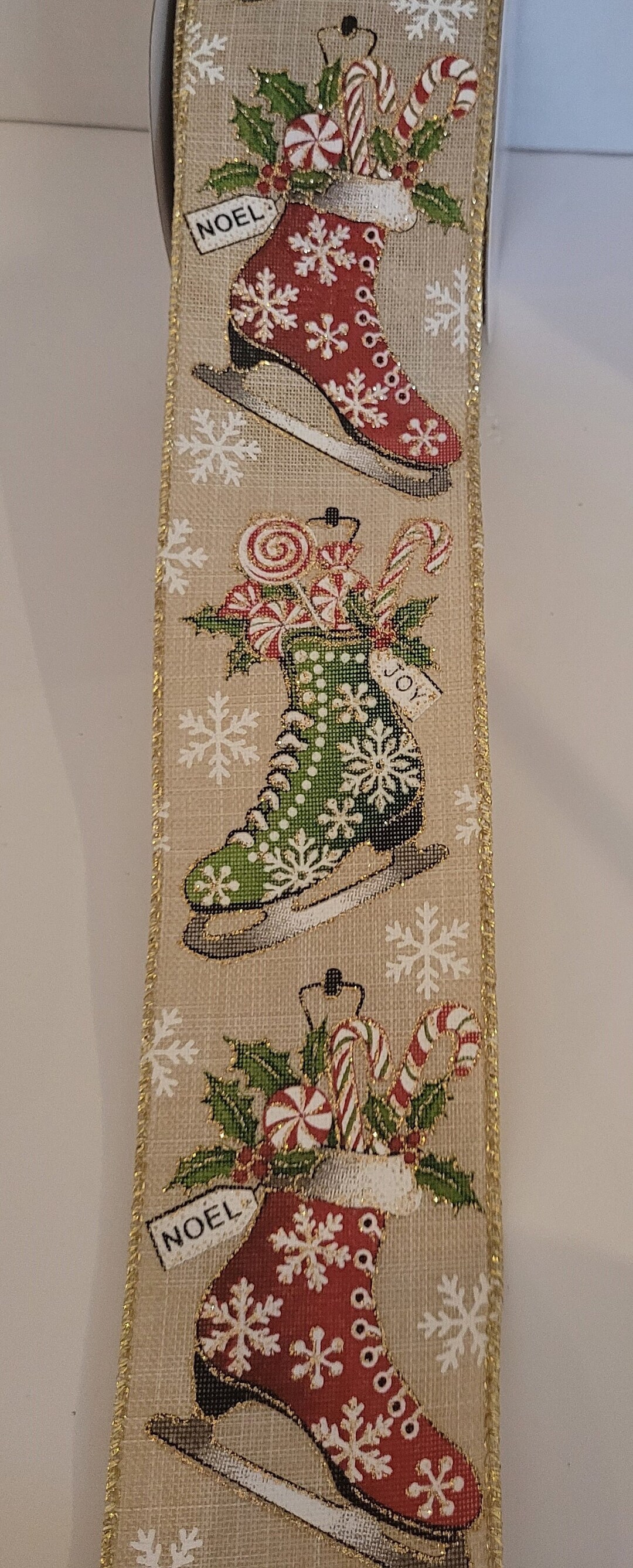 2.5 Inches 10 Yd Red and Green Skates Overflowing With Candy Canes ...