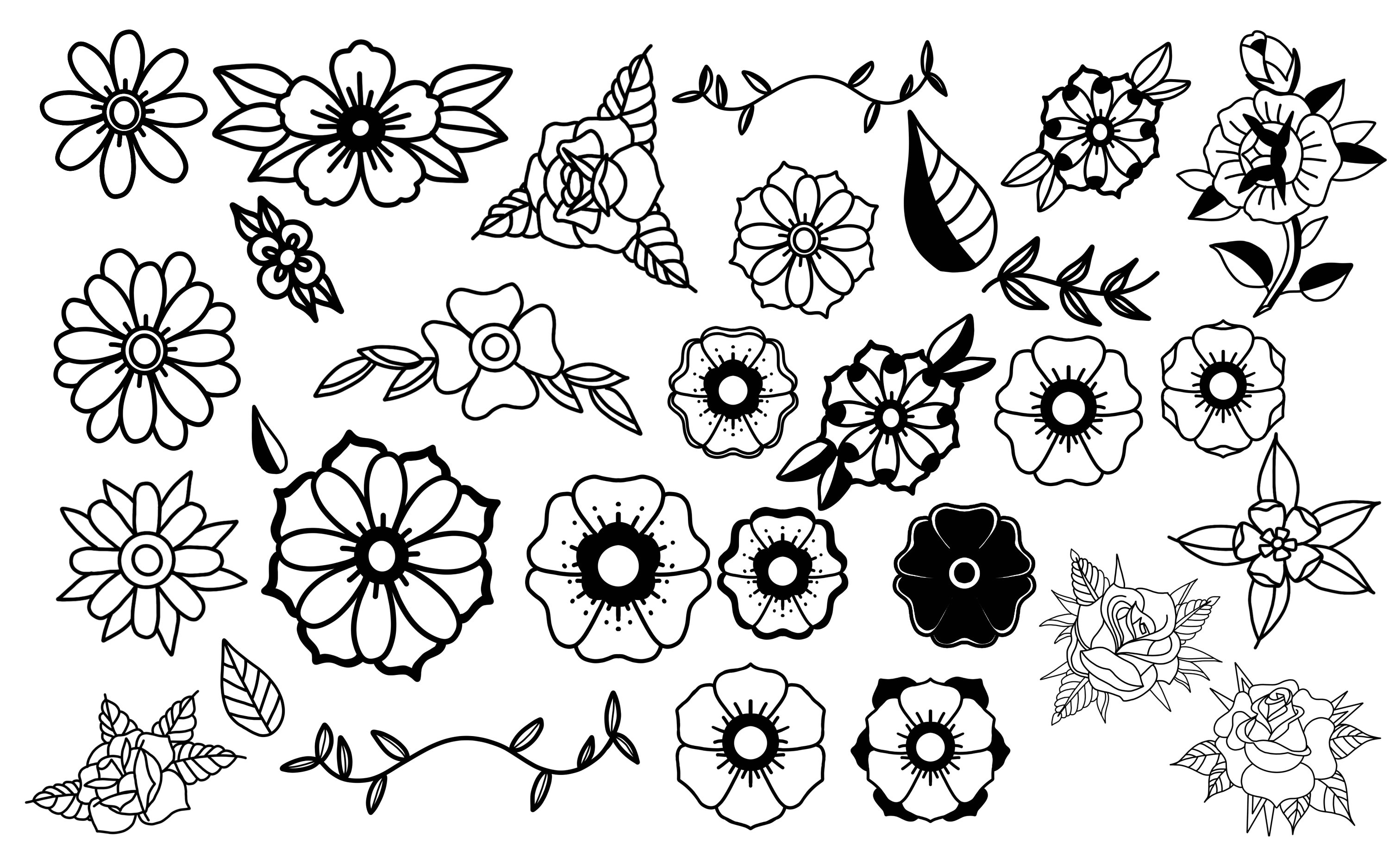 Floral Bundle Svg | Tattoo Flash Svg | Flower Svg | Botanical Svg ...