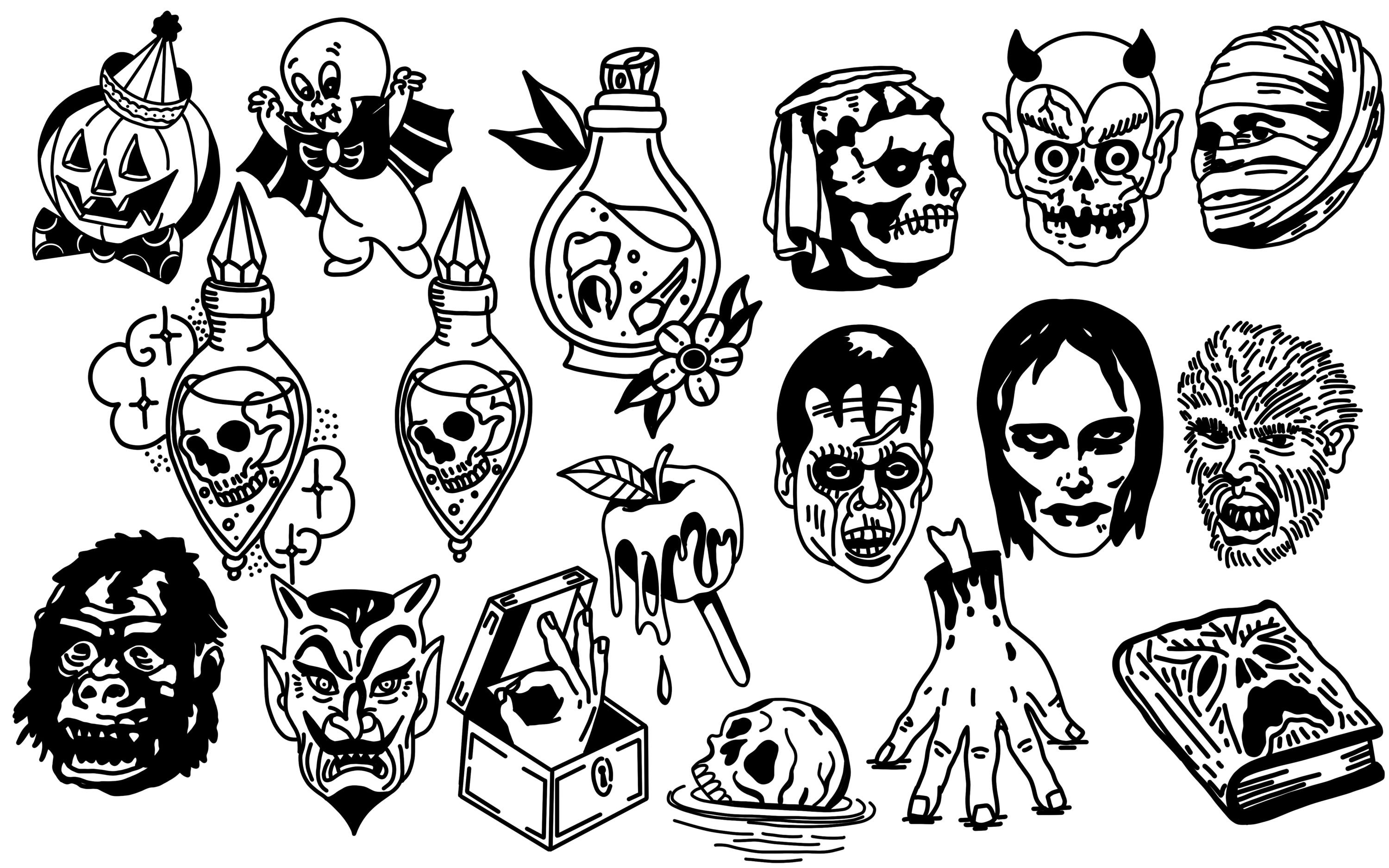 Halloween Svg | Creepy Svg | Tattoo Svg | Tattoo Flash Svg | Commercial ...