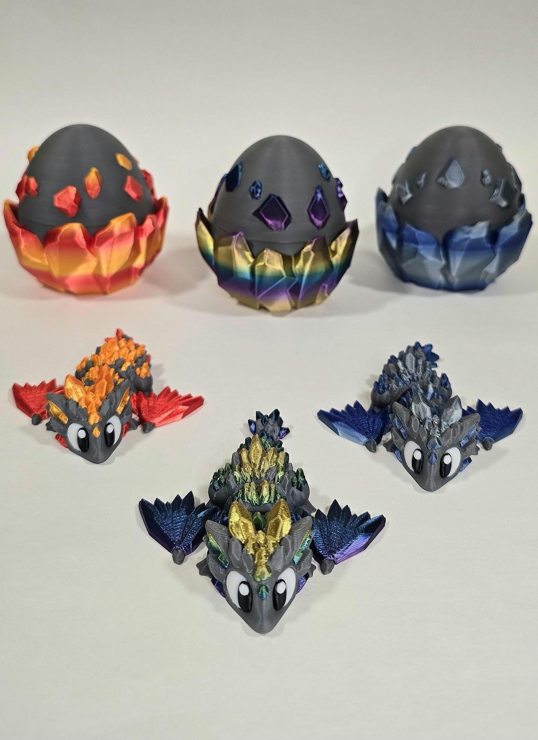 3D Printed Crystal Dragon With Matching Egg | Articulated Fantasy Dragon | Rainbow, Fire & Ice ...