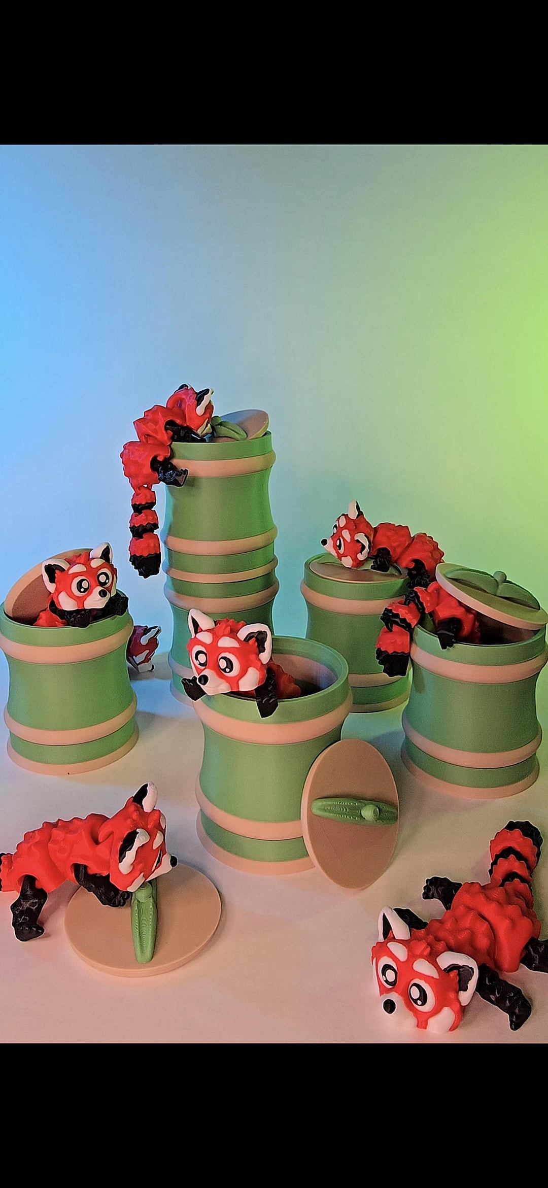 3D Printed Articulated Red Panda With Bamboo Burrow: Fidget Toy - Etsy