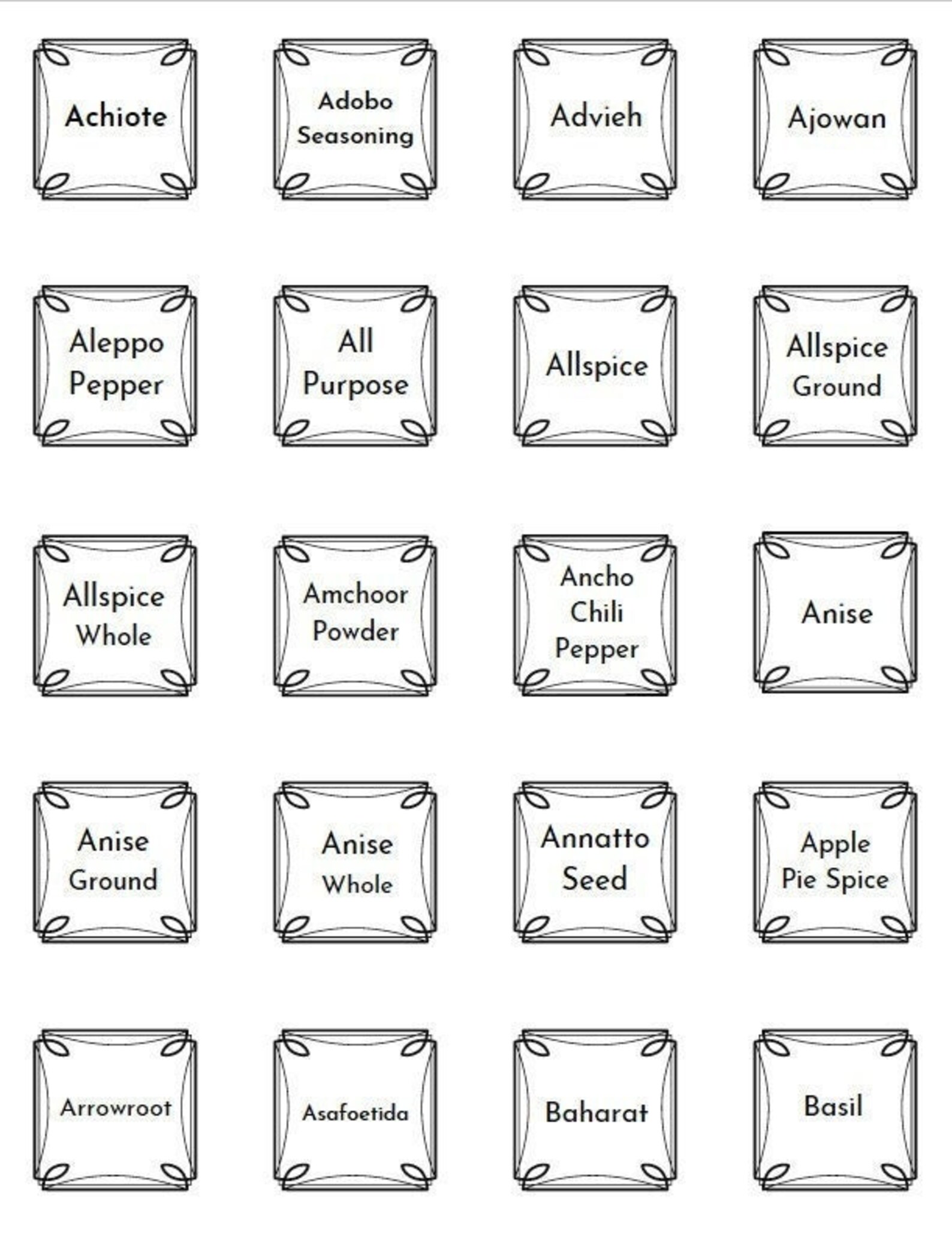 1.5" Square Spice Labels - 280 Printable + 20 Editable With Deco Border ...