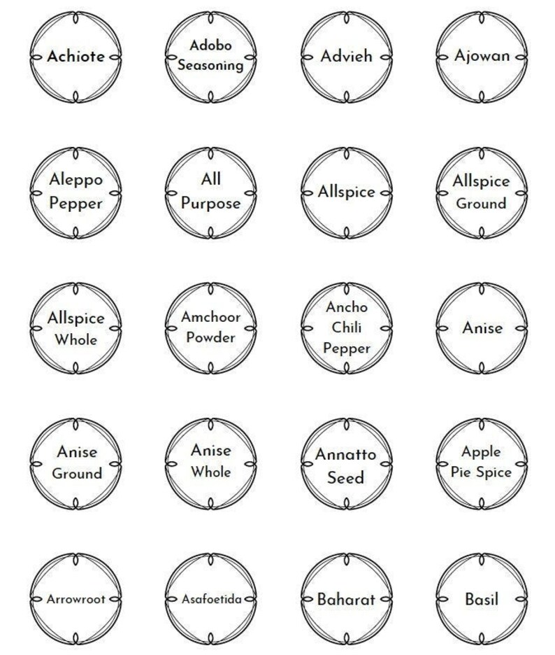 1.5" Round Spice Labels - 280 Printable + 20 Editable With Deco Border ...