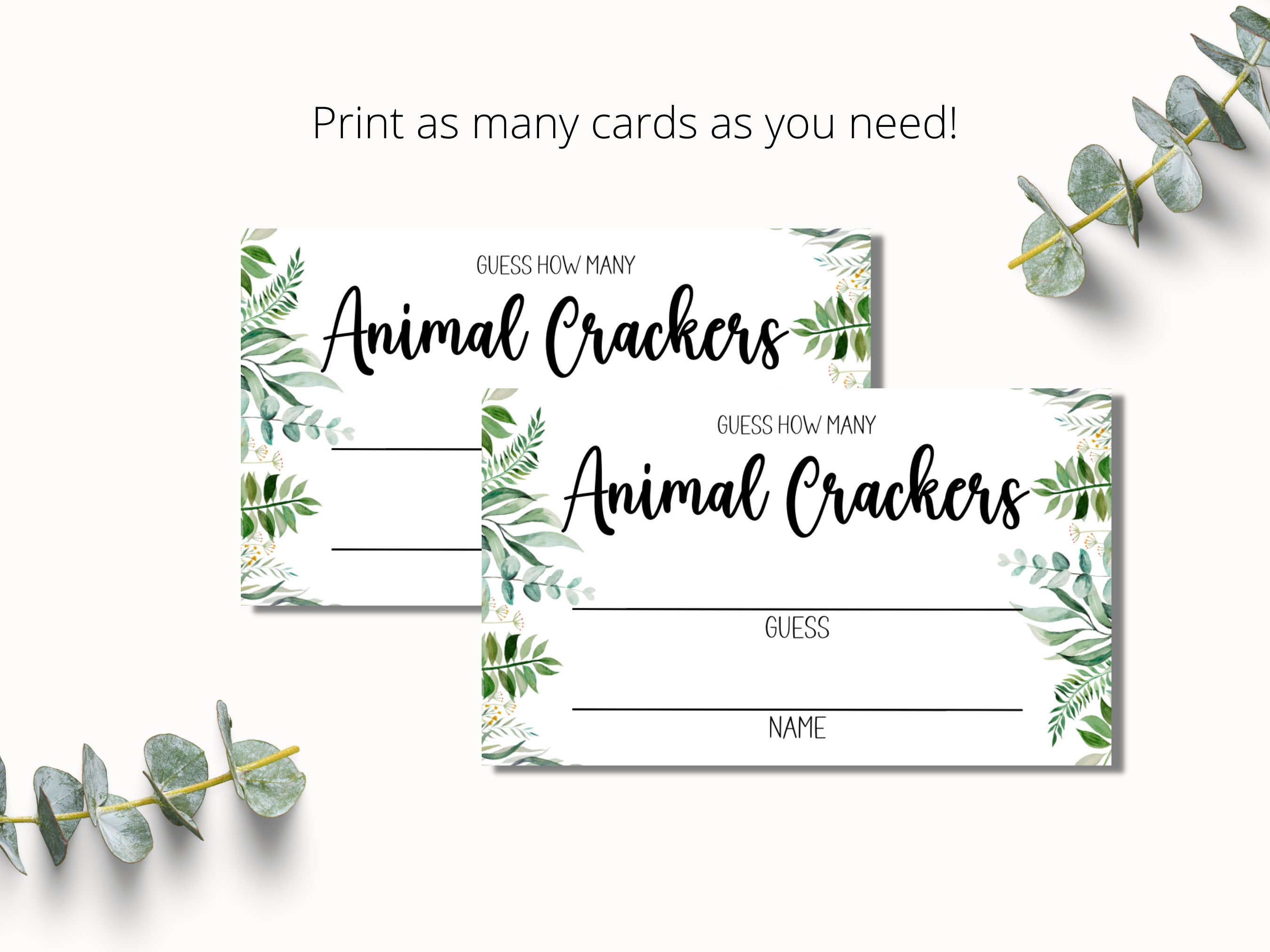 Greenery Guess How Many Animal Crackers Sign and Cards - Etsy Canada