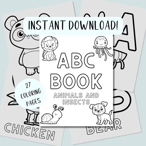 26 ABC Printable Alphabet Animal Coloring Pages Kindergarten - Etsy