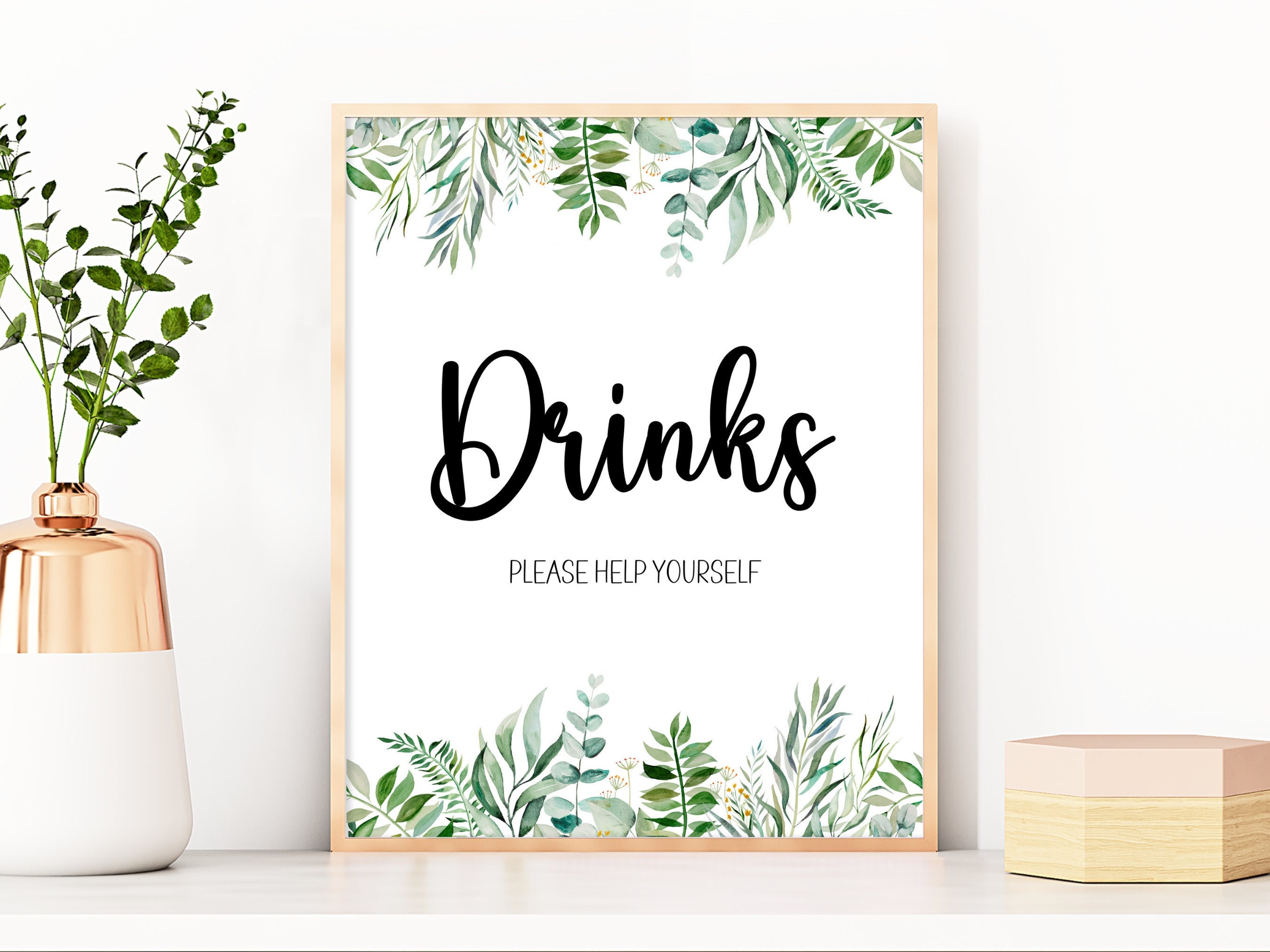 Greenery Drinks Please Help Yourself Sign Instant Download - Etsy