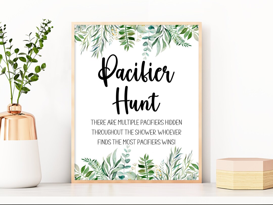Greenery Pacifier Hunt Game Sign, Instant Download, Baby Shower, Gender ...