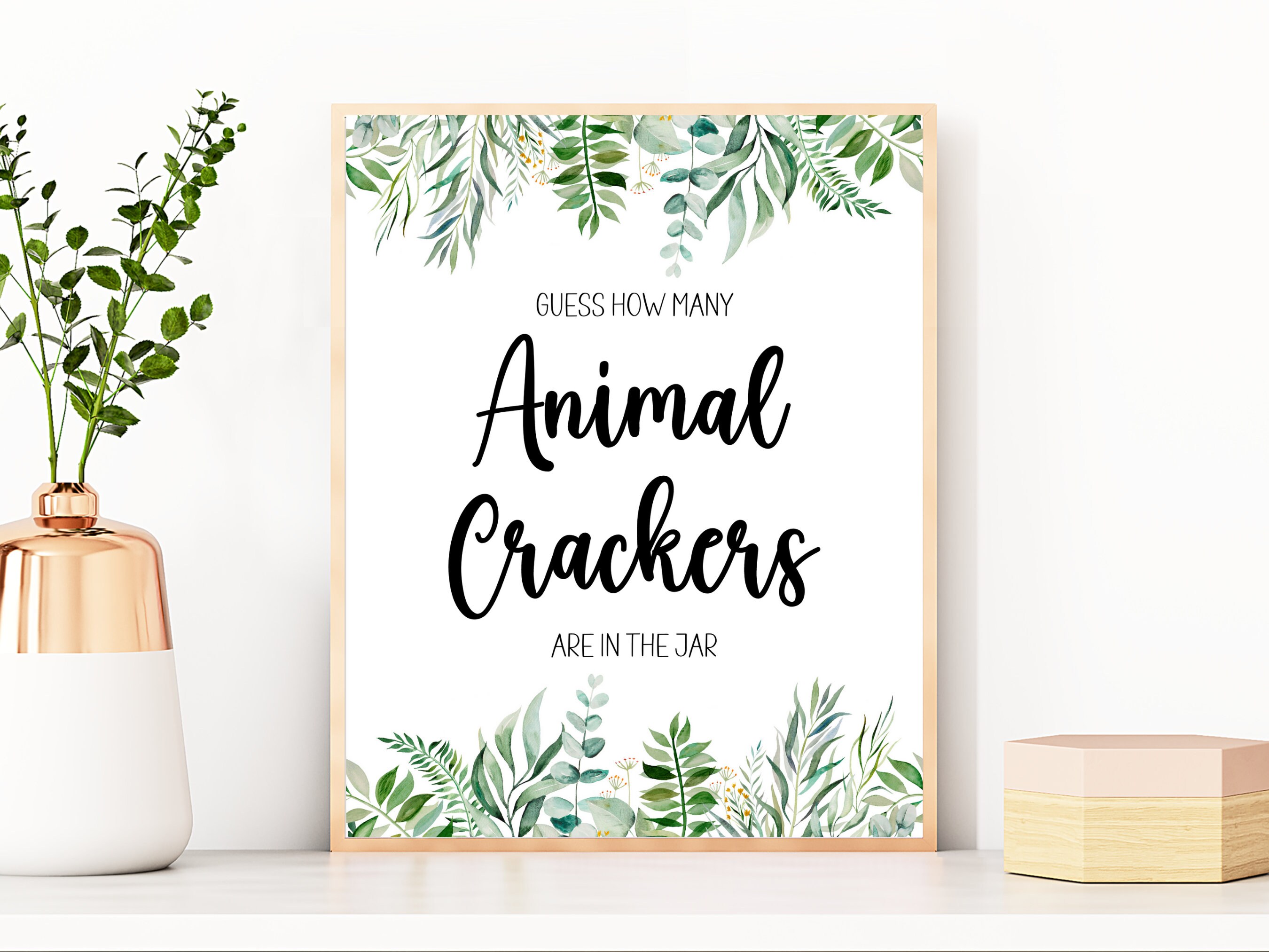 Greenery Guess How Many Animal Crackers Sign and Cards - Etsy Canada