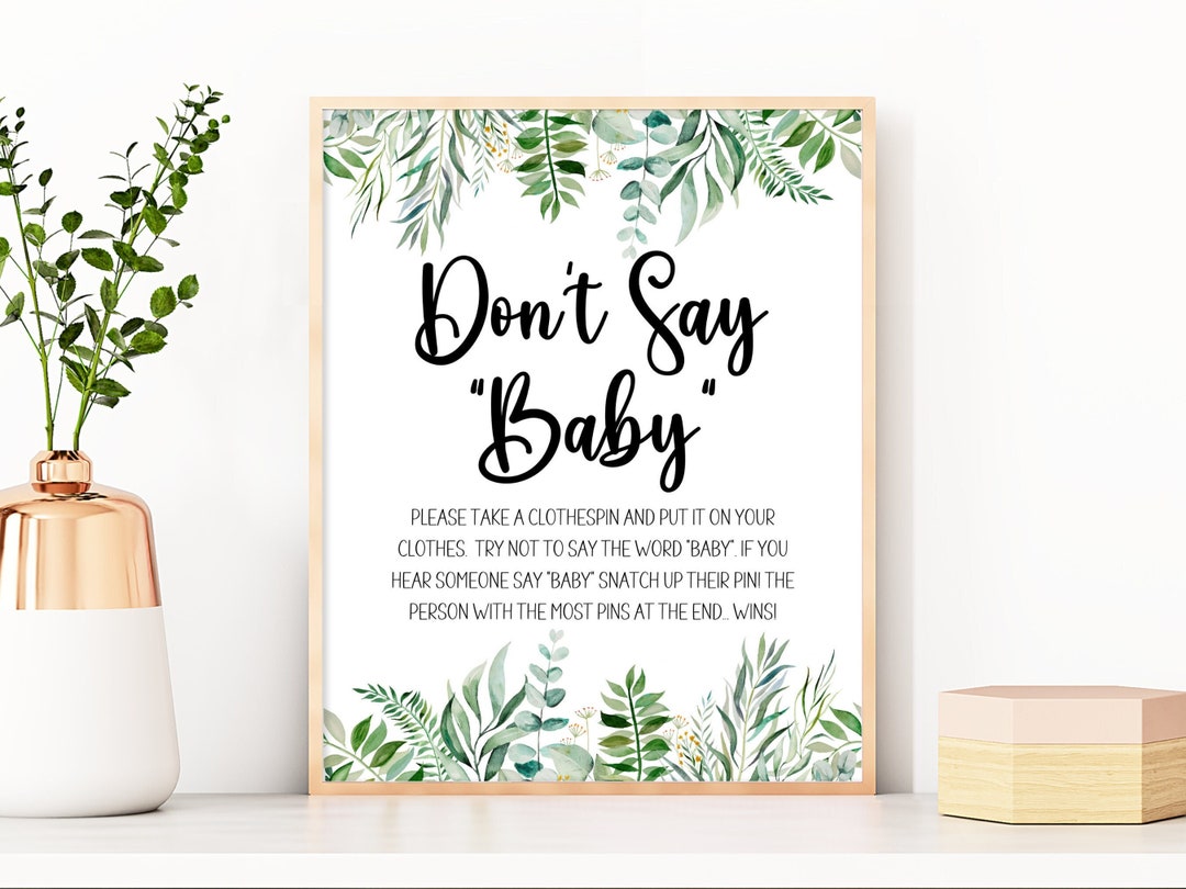 Greenery Don't Say Baby Sign, Instant Download, Baby Shower, Gender ...