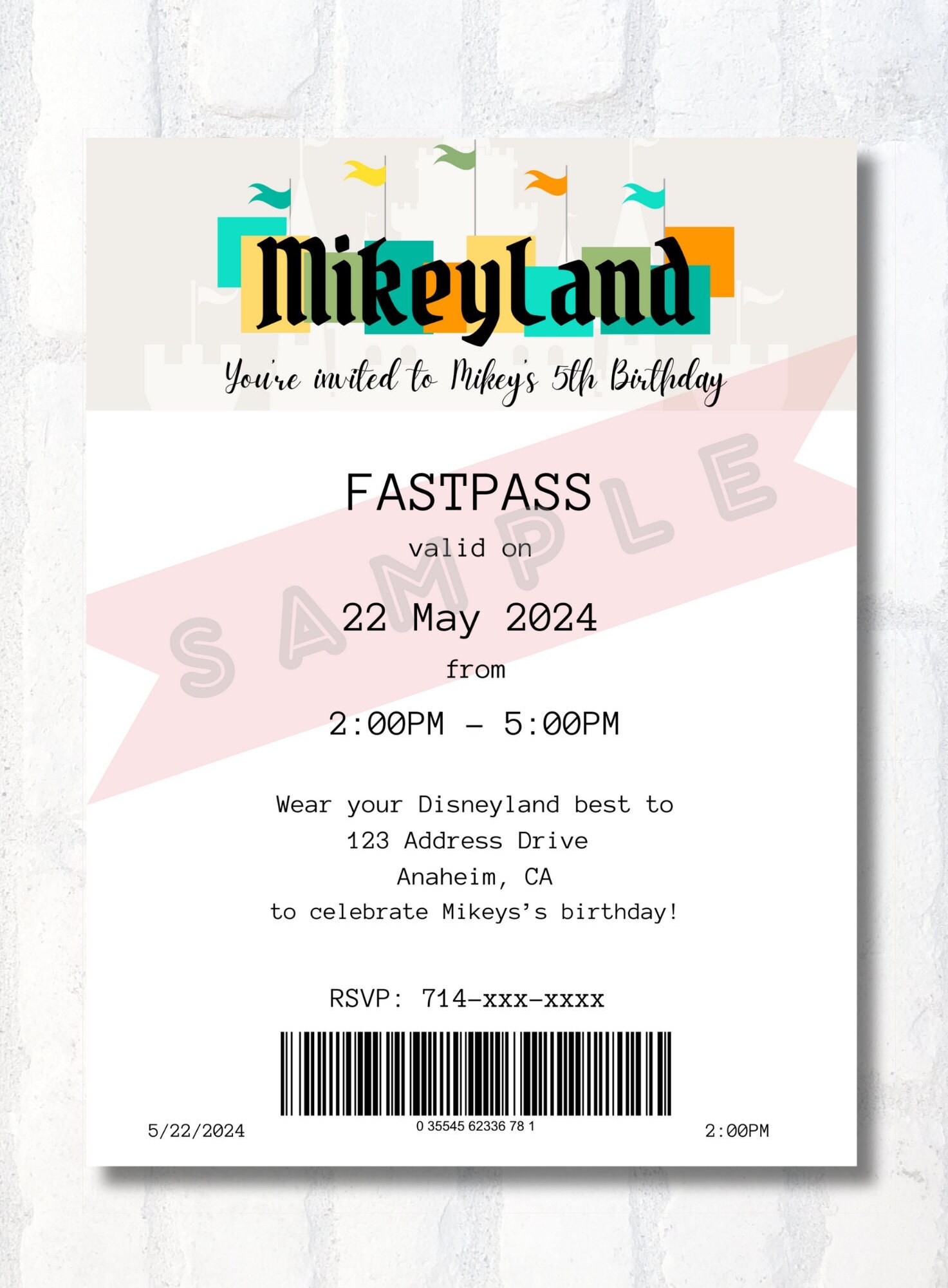 Digital Disneyland Fastpass Birthday Party Invite - Custom Digital ...