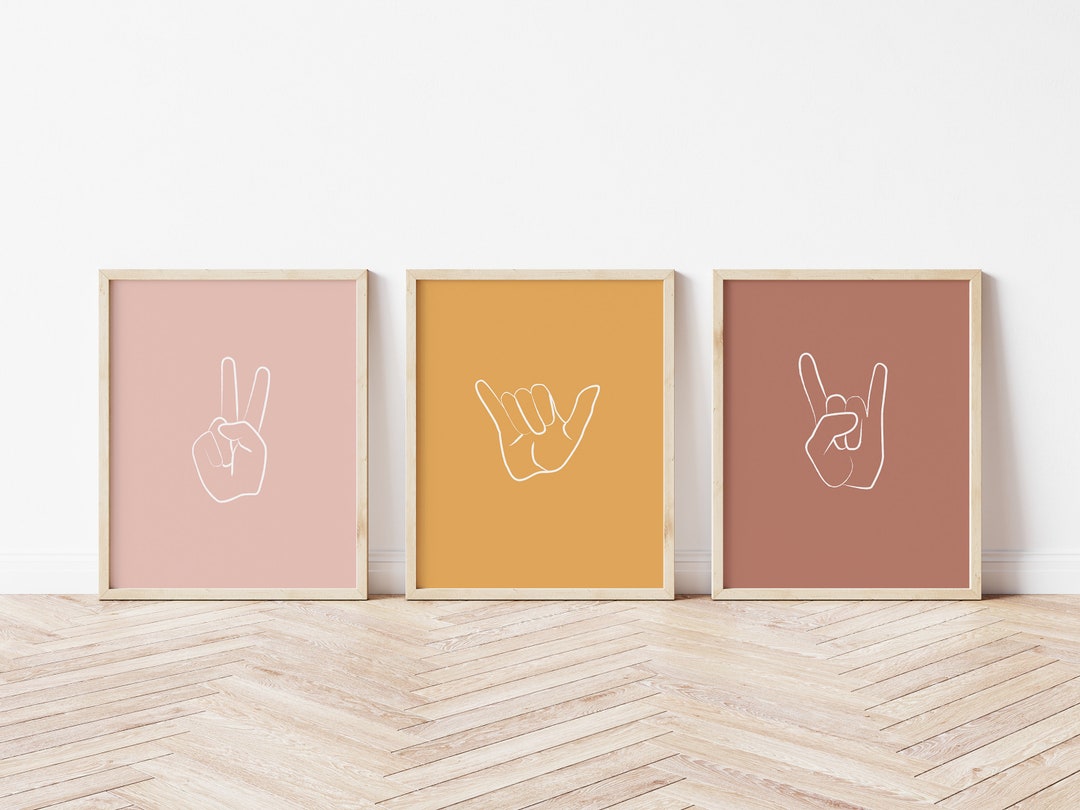 Peace Shaka and Rock on Hand Sign Digital Prints, Set of 3 Prints ...