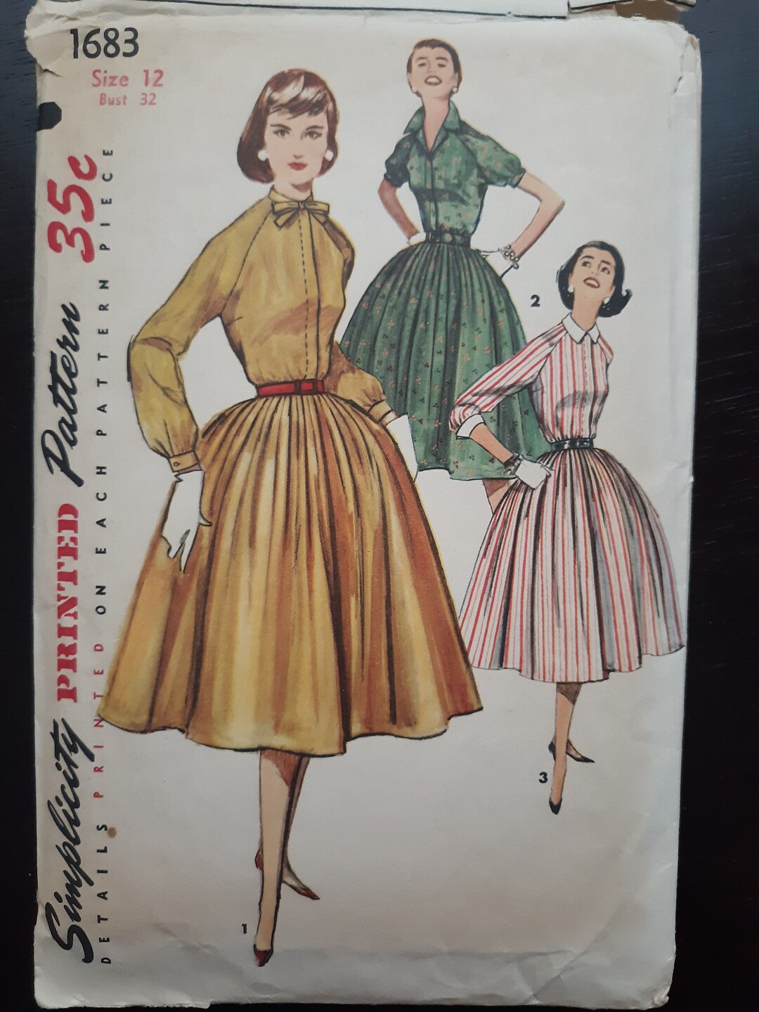 Simplicity 1683 Vintage Sewing Pattern for Shirtwaist Dress With Full ...