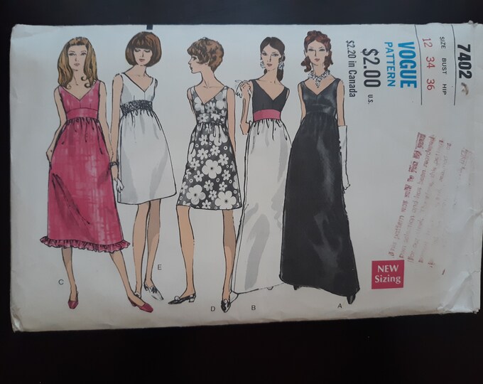 Vogue 7402 Vintage 1960s Sewing Pattern for Formal Evening Dress in 3 ...