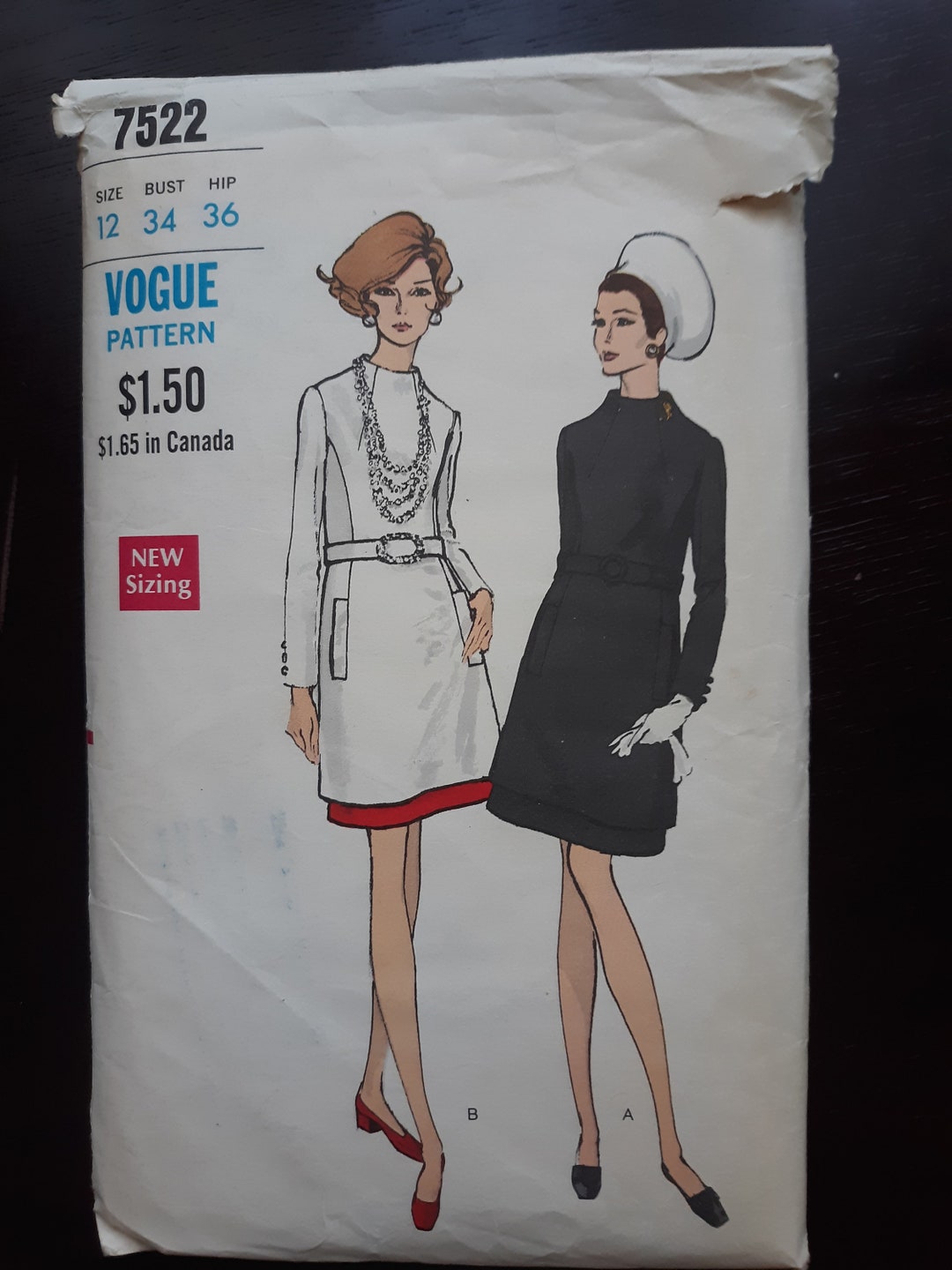 Vogue 7522 Vintage 1960s Dress Sewing Pattern, Bust 34, Complete - Etsy