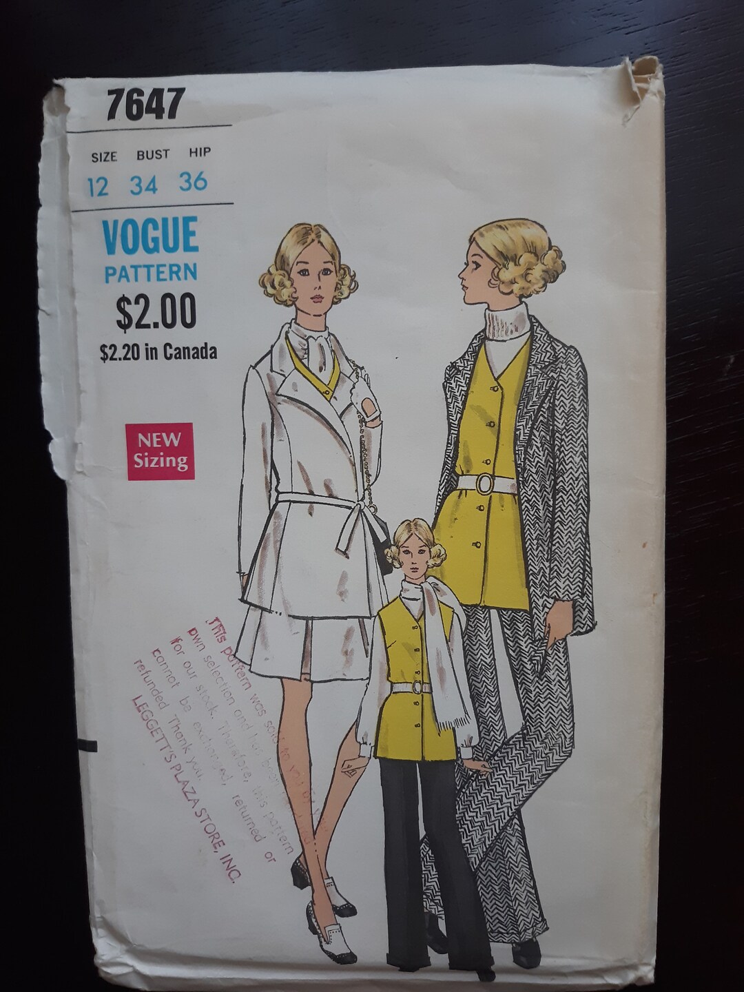Vogue 7647 Vintage 1970s Sewing Pattern: Jacket, Vest, Skirt, Trousers ...