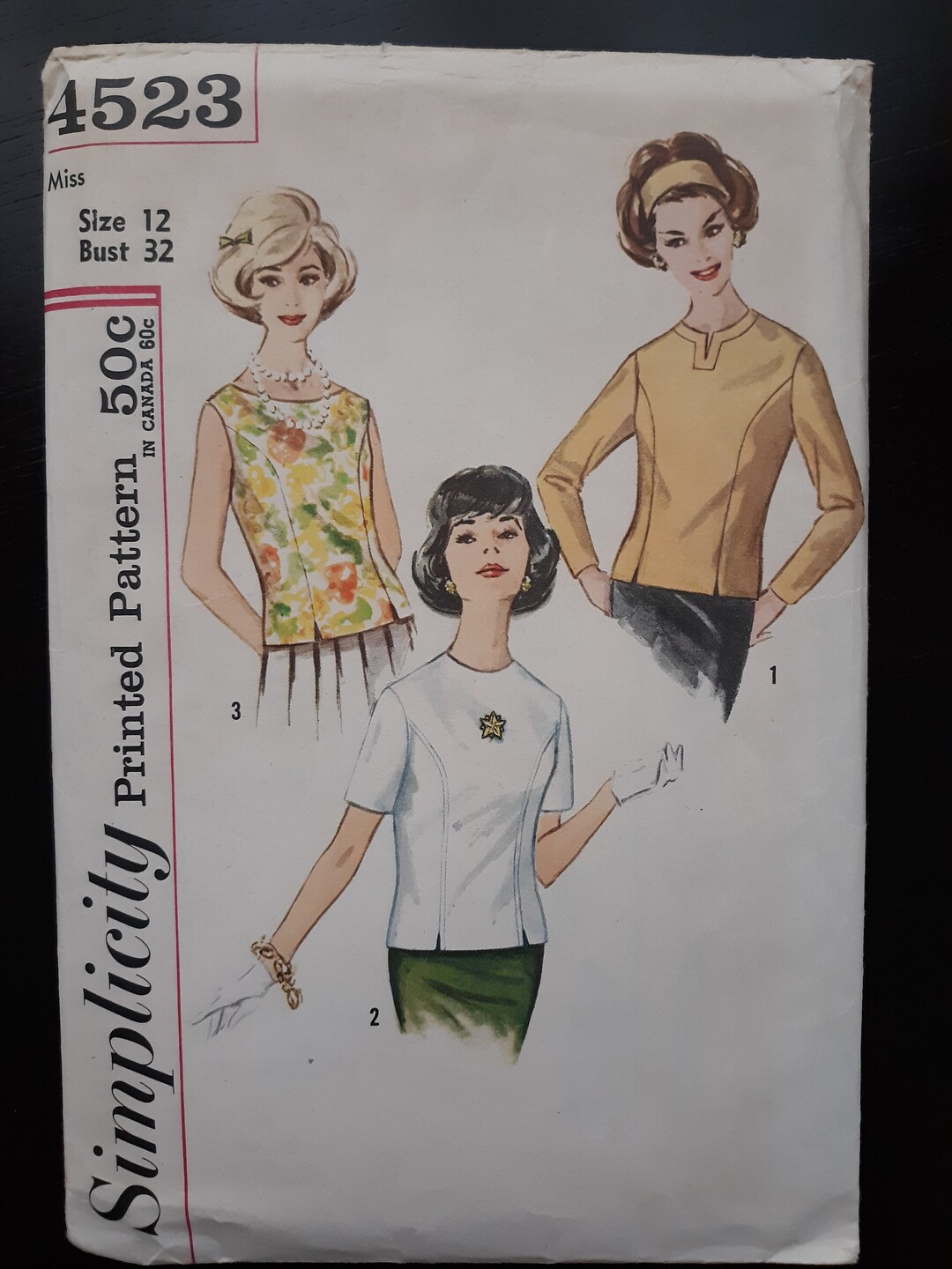 Simplicity 4523 Vintage Sewing Pattern for Set of Blouses, 1960s, Bust ...