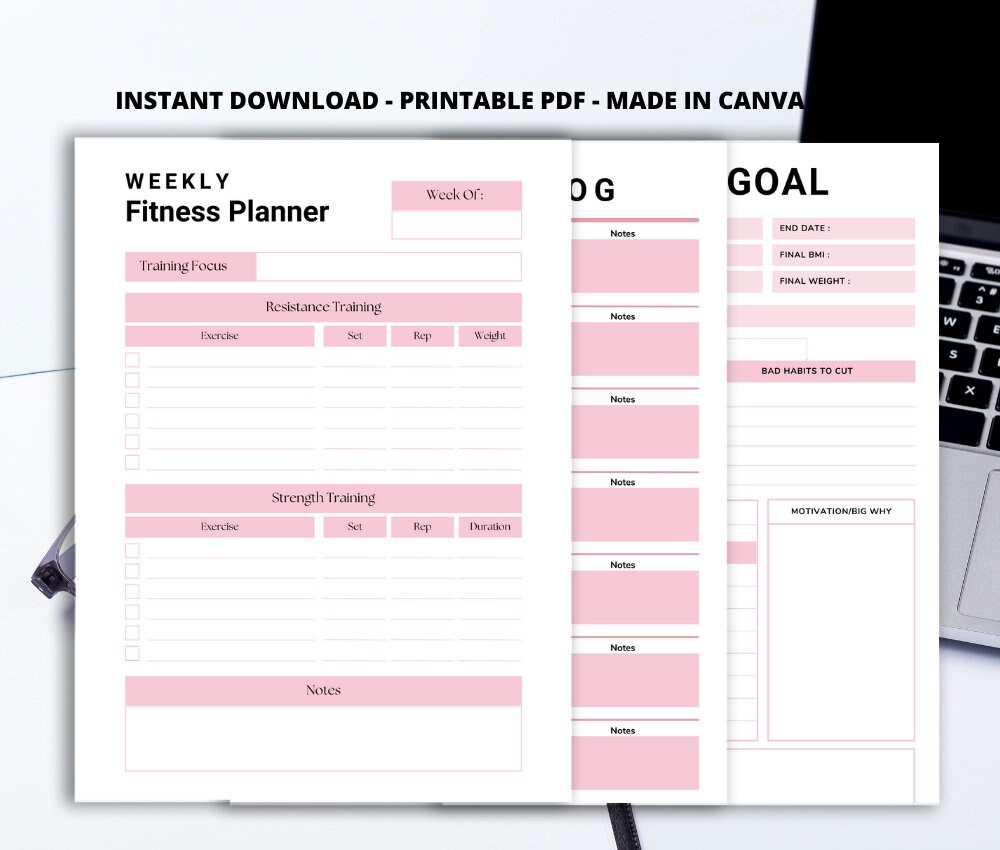 Fitness Tracker, Weight Loss Tracker, BUNDLE, Workout Planner Fitness ...