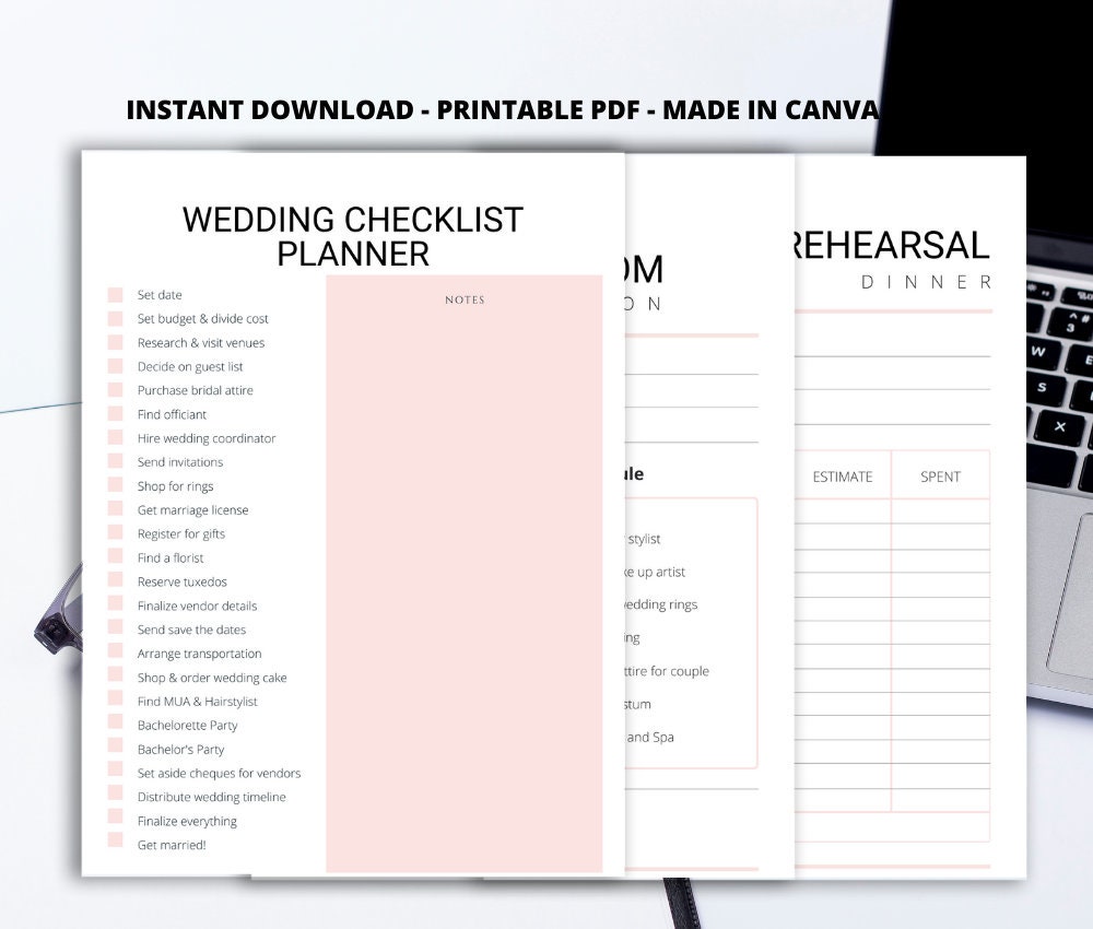 Wedding Checklist and Tracker Printable Wedding Planner Pages Wedding ...