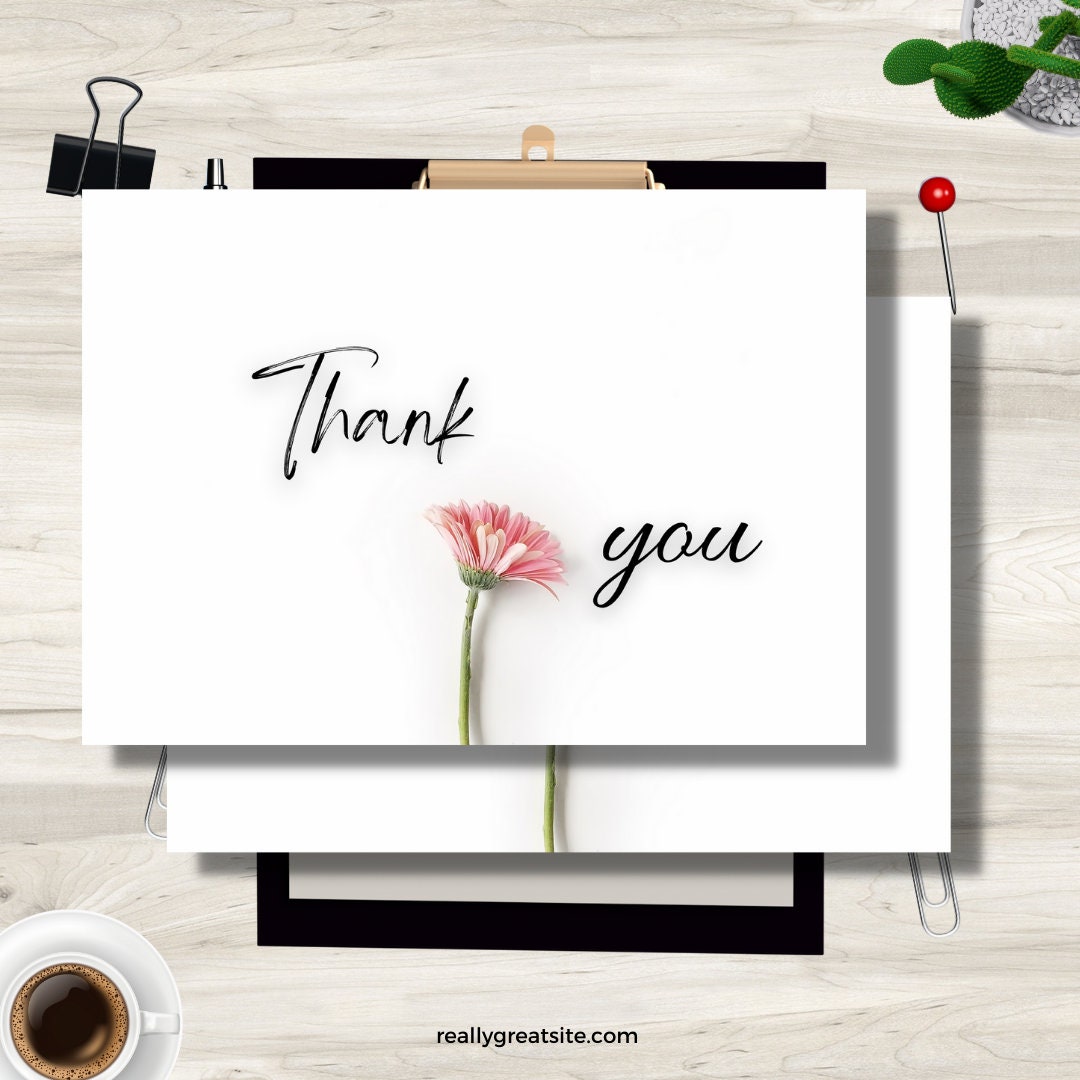 White Simple Thank You Card Standard Size "14.8 X 10.5" Cardstock or ...
