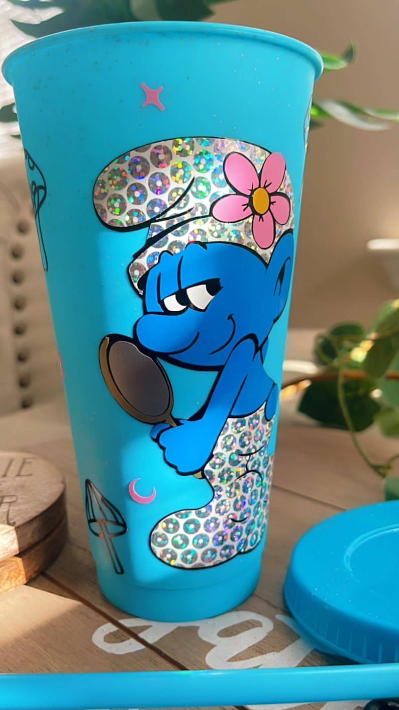 Smurf Custom Cold Cup , 24oz Plastic Cup| Reusable Cup| Cartoon Cup ...