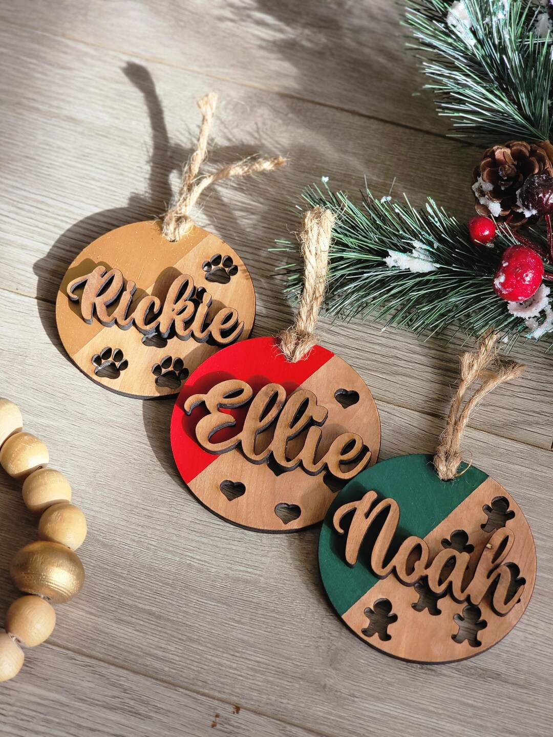 Custom Name Wood Christmas Decor, Personalized Christmas Ornaments ...
