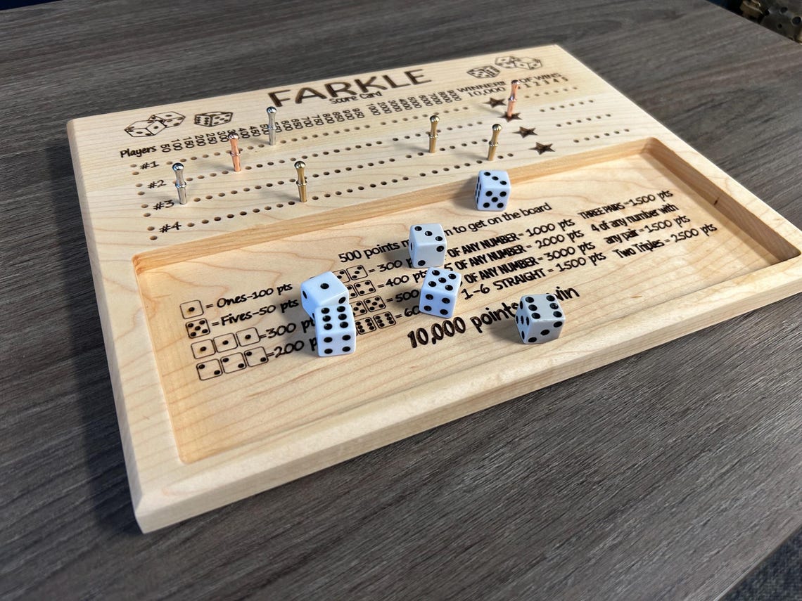 Farkle Game Board With Rolling Tray and Score Card - Etsy