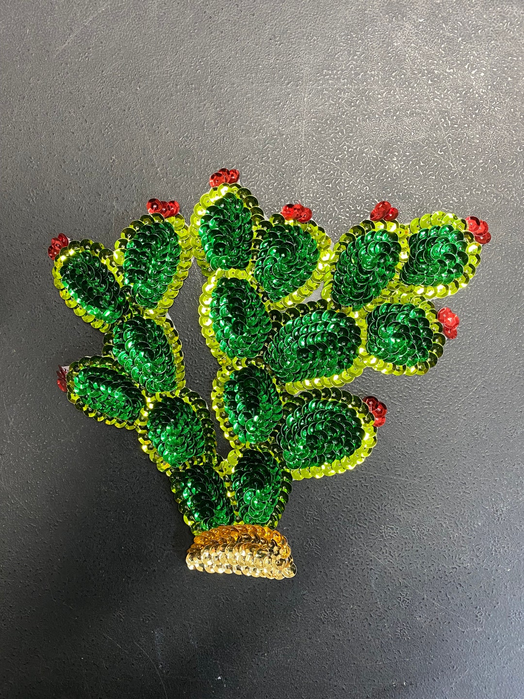 17 Cm/6.5'' Handmade Cactus Sequin Patch, Aplicacion De Nopal Cactus Sequin Applique, Mexican ...